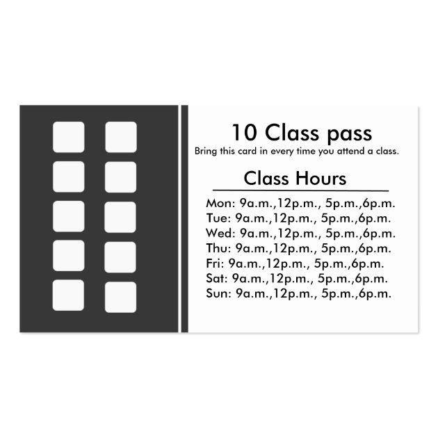 Fitness Class business card 10 class pass card