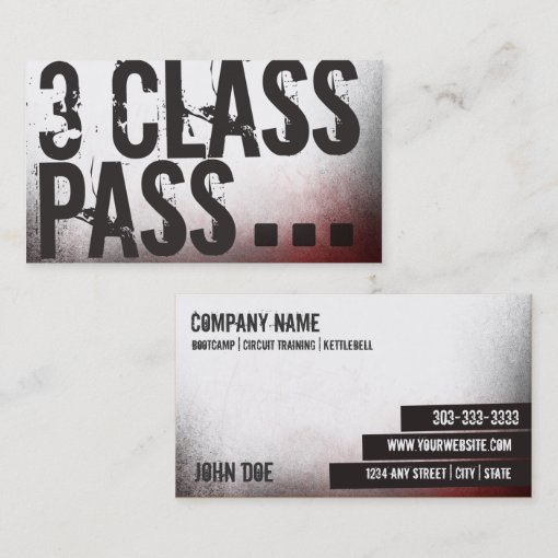 Fitness Class Business Card 3 Class Pass Card | Zazzle