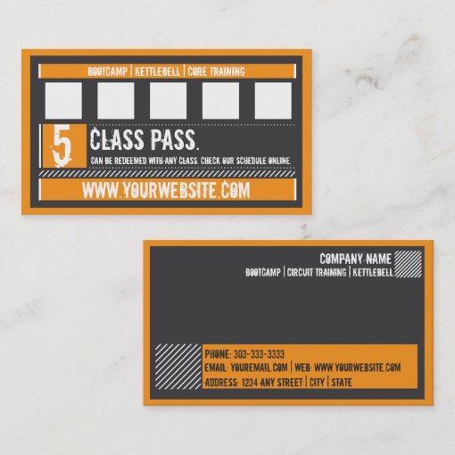 Fitness Class Business Card 5 Class Pass Card | Zazzle