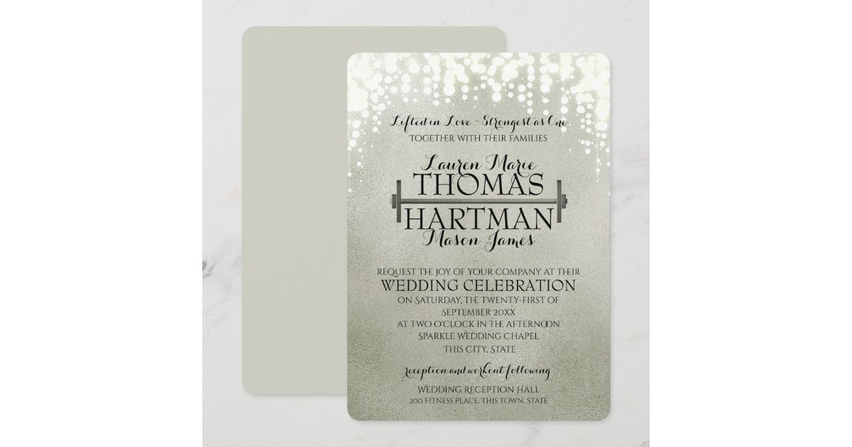 Fitness Curl Bar Sparkle Wedding Invitation | Zazzle