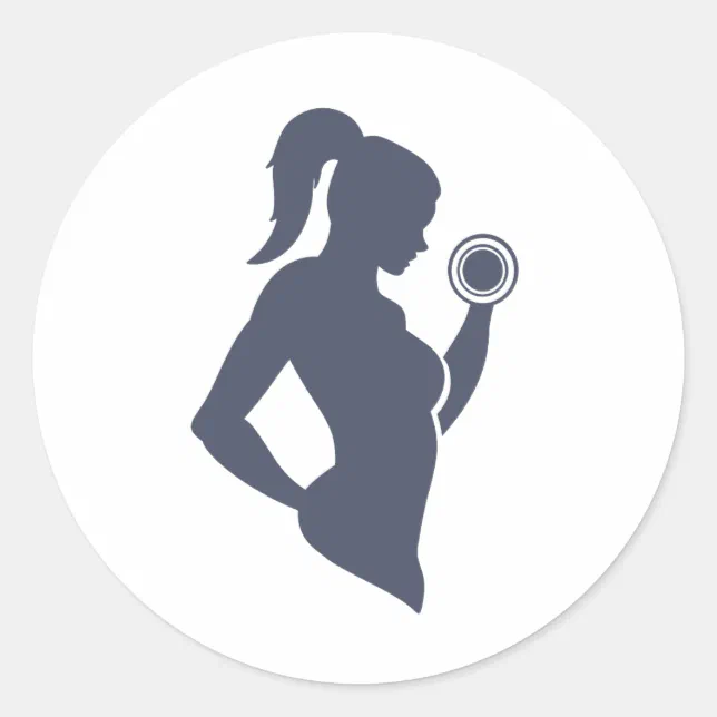 Fitness girl lifting dumbbell classic round sticker | Zazzle