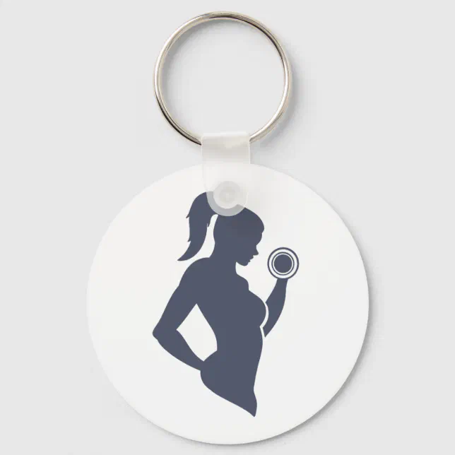 Fitness girl lifting dumbbell keychain | Zazzle