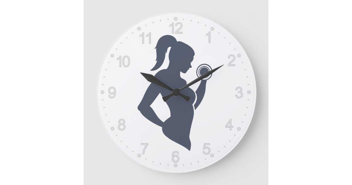 Fitness girl lifting dumbbell large clock | Zazzle