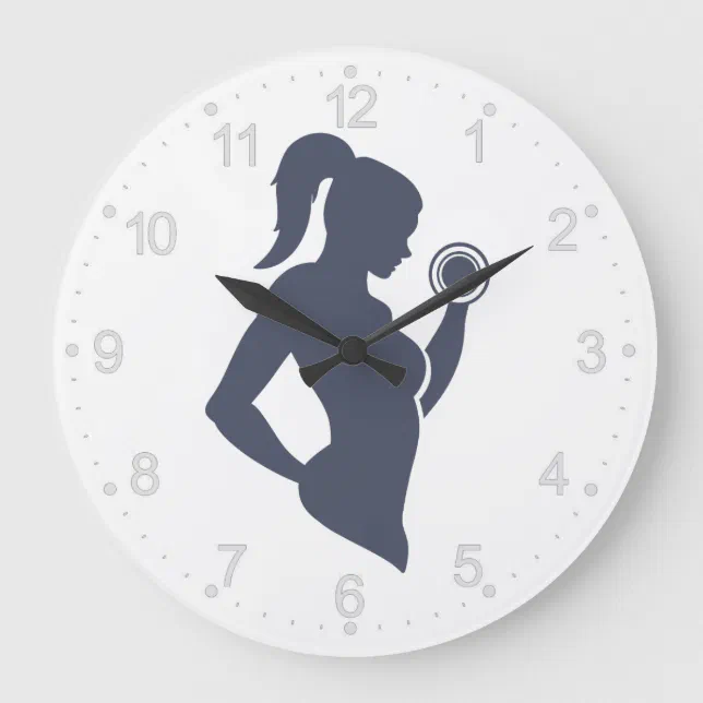 Fitness girl lifting dumbbell large clock | Zazzle
