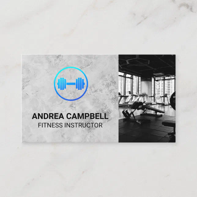 Fitness Instructor | Weights | Gym | Dumbbell Logo Business Card | Zazzle