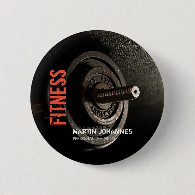 Fitness Personal Trainer Bodybuilding Modern Sharp Button | Zazzle