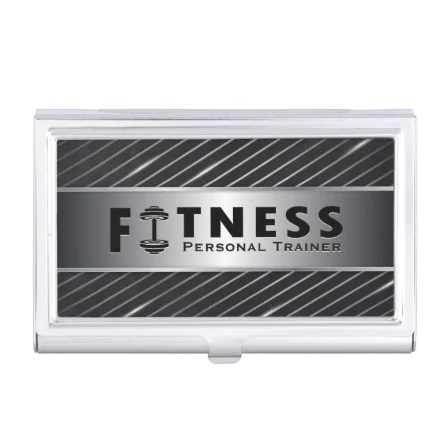 Fitness Personal Trainer Bold Text Dumbbell Logo Business Card Holder ...