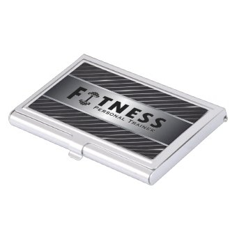 Fitness Personal Trainer Bold Text Dumbbell Logo Business Card Holder ...