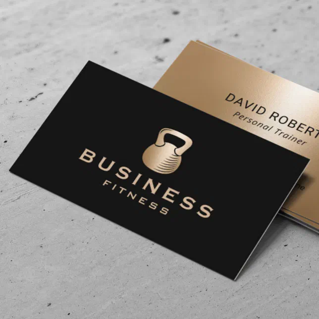 Fitness Personal Trainer Modern Gold Kettlebell Business Card | Zazzle