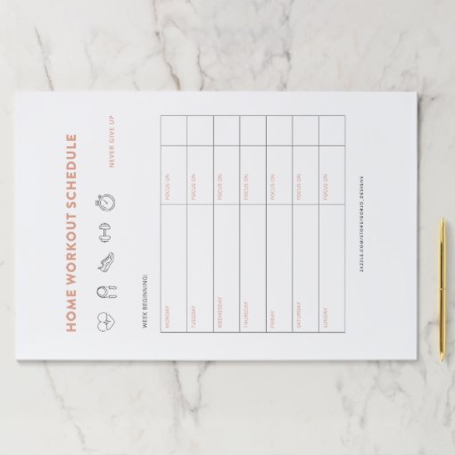 Fitness Planner Home Workout Exercise Tracker Paper Pad | Zazzle