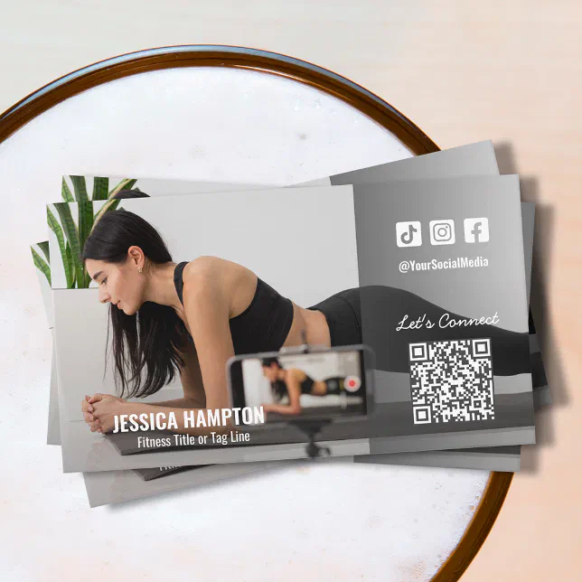 Fitness Social Media QR Code Photo Business Card | Zazzle