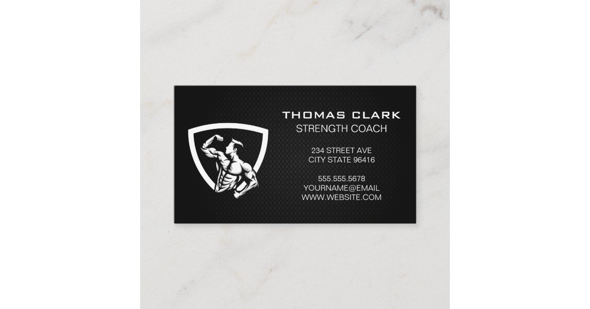 Fitness Strength | Man Flexing Logo Business Card | Zazzle