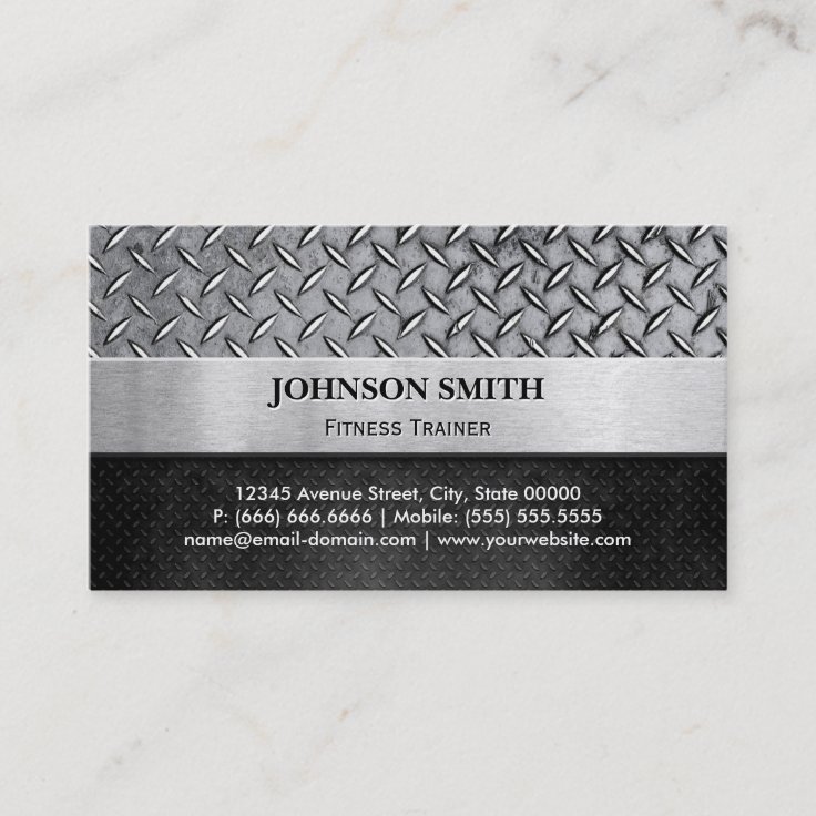 Fitness Trainer - Diamond Metal Plate Business Card | Zazzle