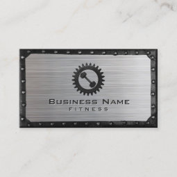 Fitness Trainer Industrial Metal Framed Faux Steel Business Card | Zazzle