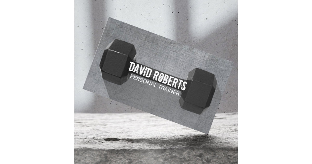 Fitness Trainer Professional Dumbbell Cool Metal Business Card | Zazzle