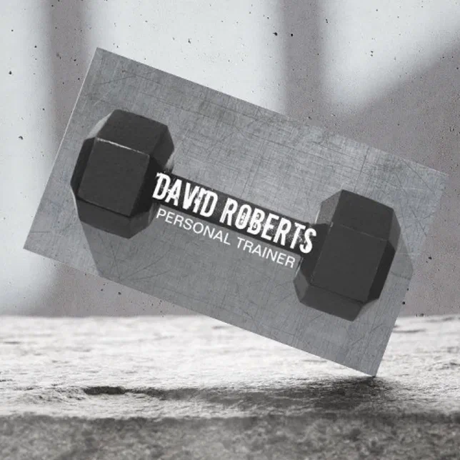 Fitness Trainer Professional Dumbbell Cool Metal Business Card | Zazzle