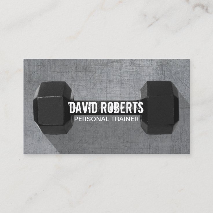 Fitness Trainer Professional Dumbbell Cool Metal Business Card | Zazzle