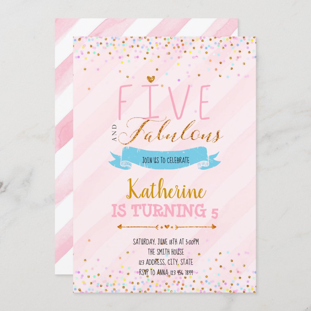 Five and fabulous birthday invitation | Zazzle