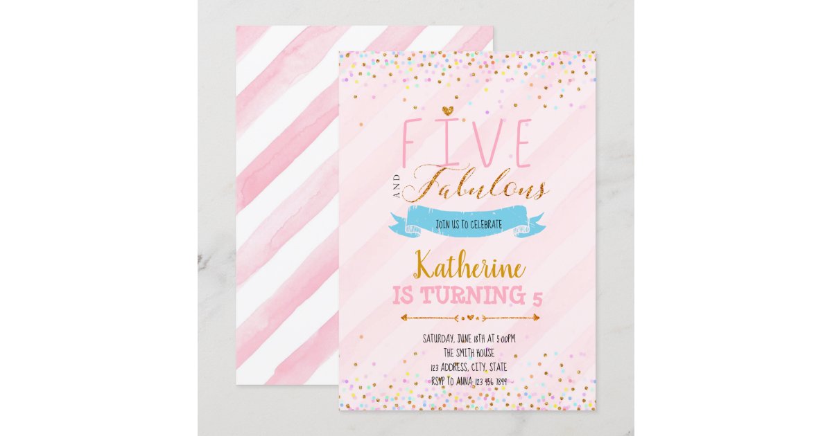 Five and fabulous birthday invitation | Zazzle
