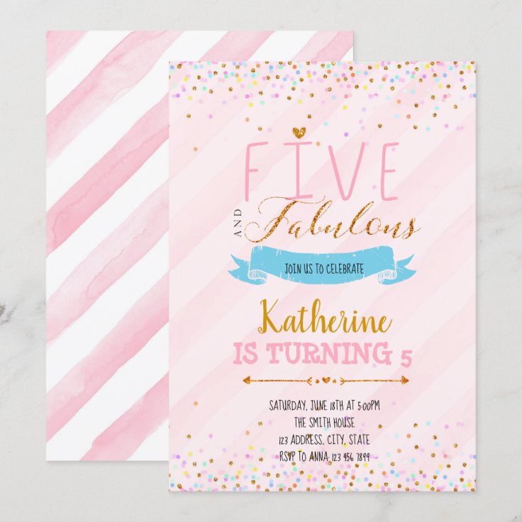Five and fabulous birthday invitation | Zazzle