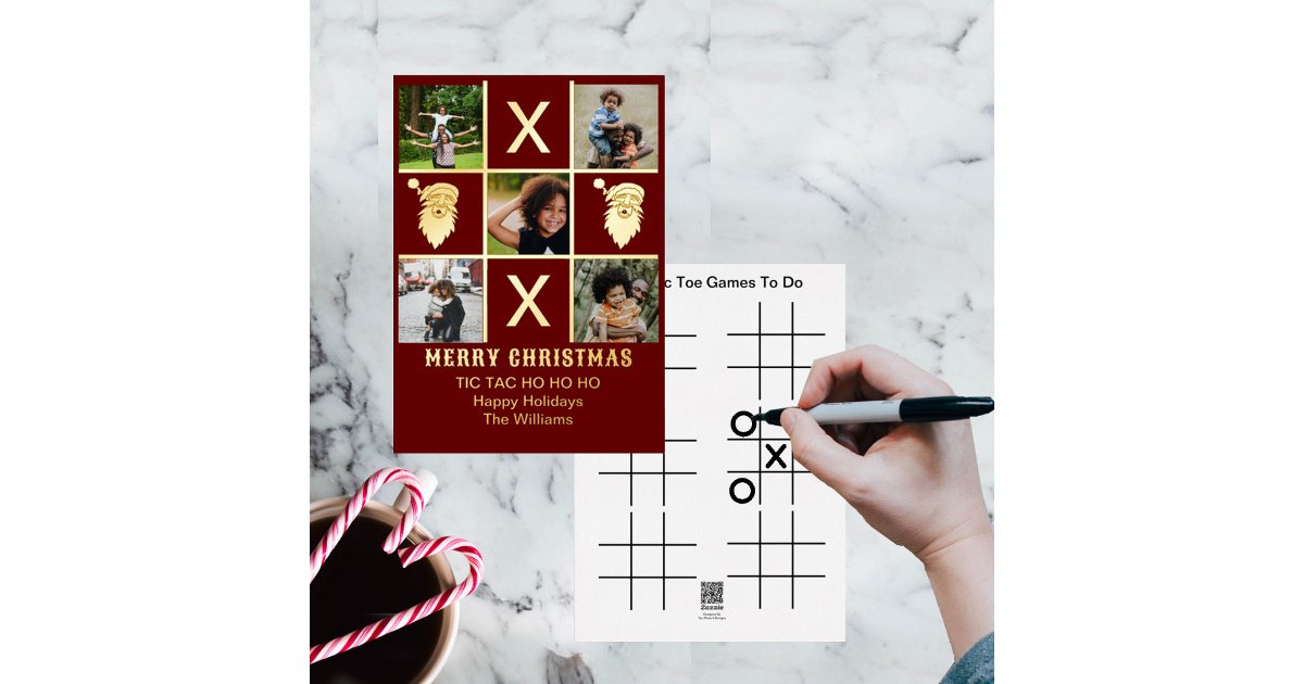 Five Family Photo Tic Tac Toe Ho Ho Ho Christmas Foil Holiday Card | Zazzle