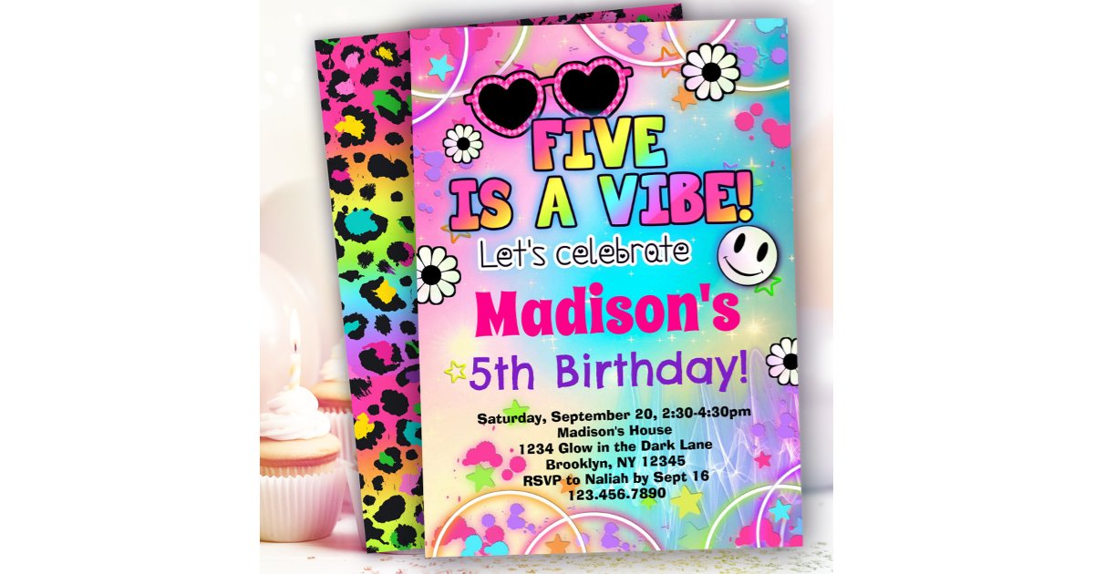 Five is a Vibe 5th Birthday Invitation for Girls | Zazzle