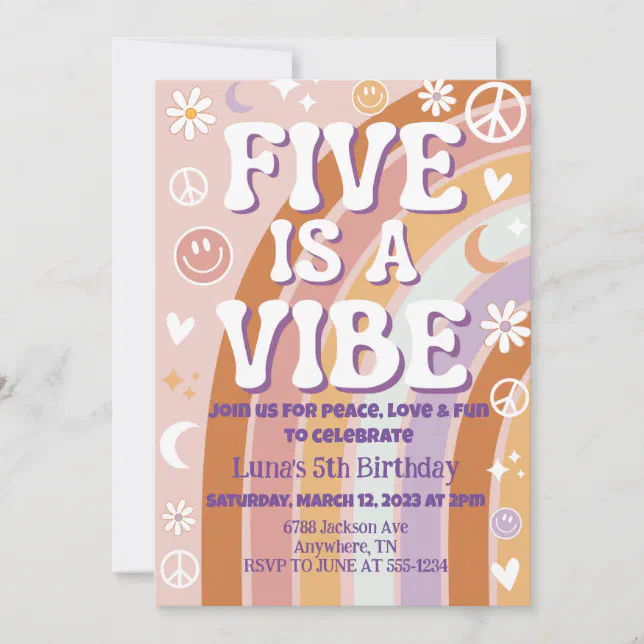 Five is a Vibe 5th Birthday Invtiation Invitation | Zazzle