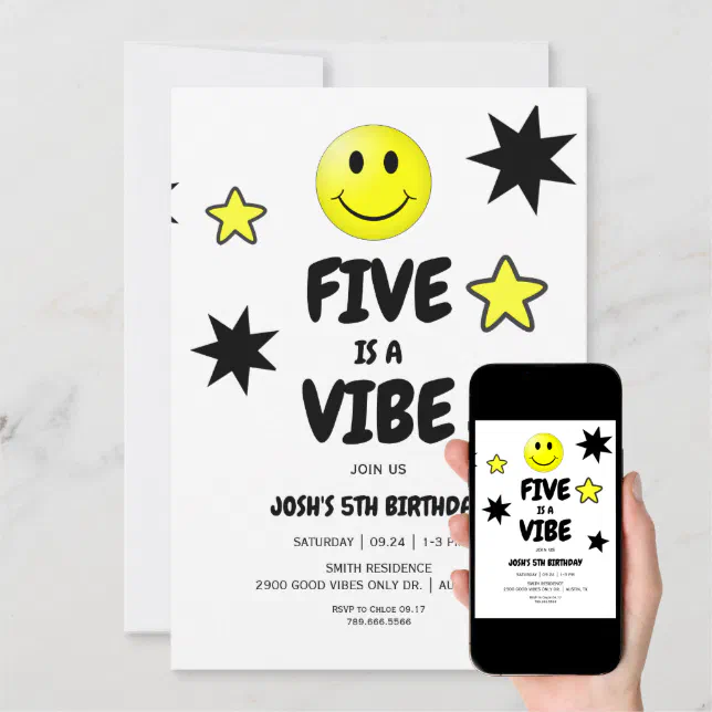 Five is a Vibe 5th Birthday Party Invitation | Zazzle
