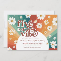 Five is a Vibe 5th Birthday | Retro Daisy Rainbow Invitation | Zazzle