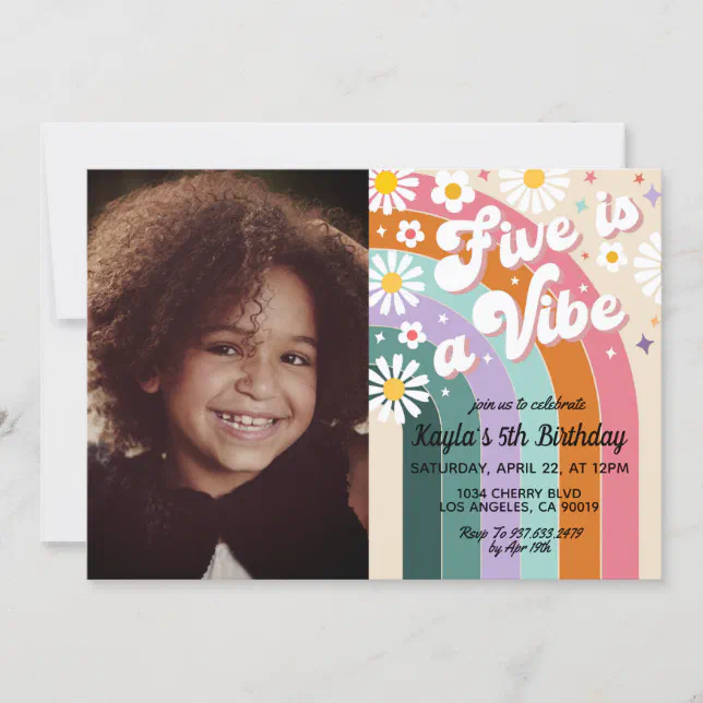 Five is a Vibe 5th Portrait Birthday Invitation | Zazzle