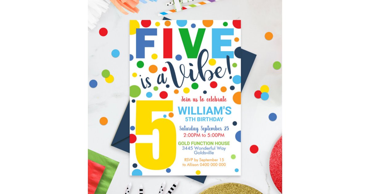 Five is a Vibe Birthday Invitation 5th Birthday | Zazzle