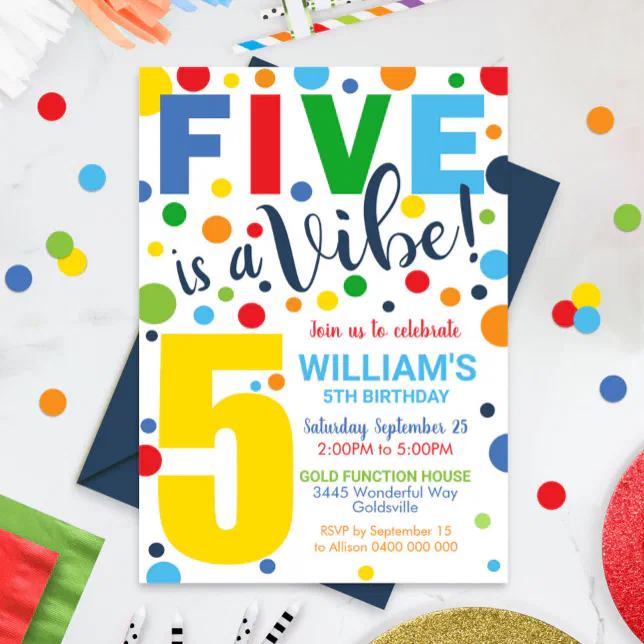 Five is a Vibe Birthday Invitation 5th Birthday | Zazzle
