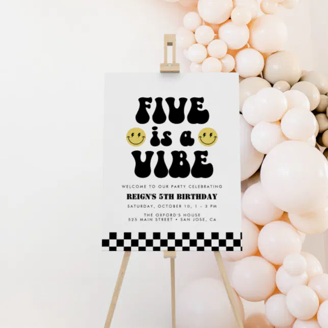 Five is a Vibe | Boys 5th Birthday Welcome Sign | Zazzle