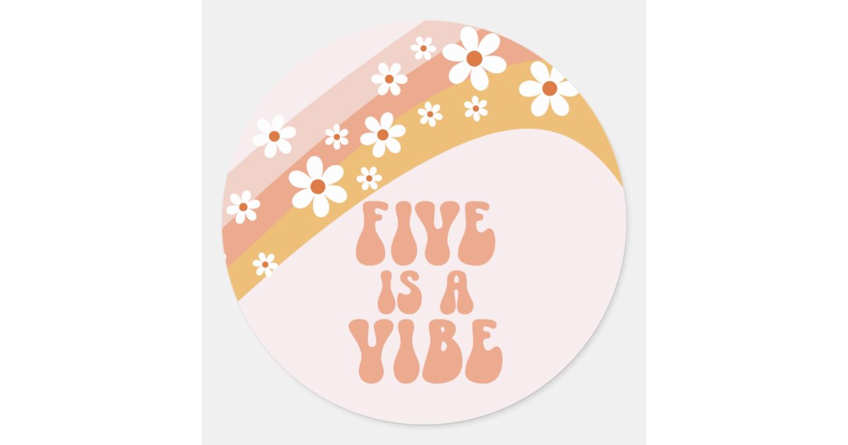 Five is a Vibe Groovy Retro Rainbow 5th Birthday Classic Round Sticker ...