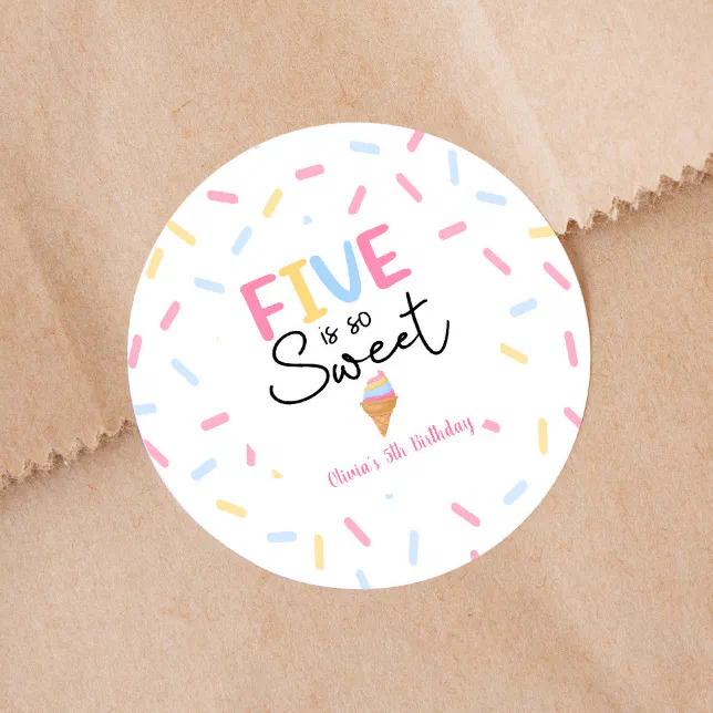 Five Is So Sweet Ice Cream 5th Birthday Party Classic Round Sticker ...