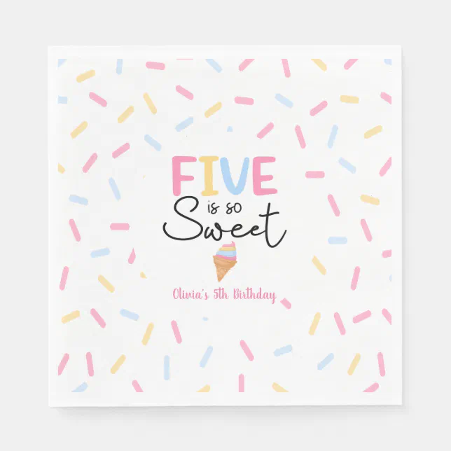 Five Is So Sweet Ice Cream 5th Birthday Party Napkins | Zazzle