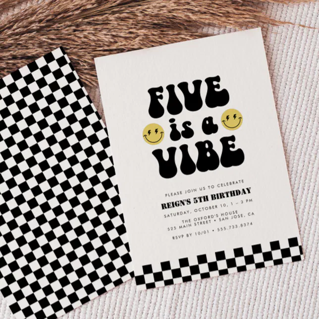 Five is Vibe | Boys Happy Face Kids 5th Birthday Invitation | Zazzle