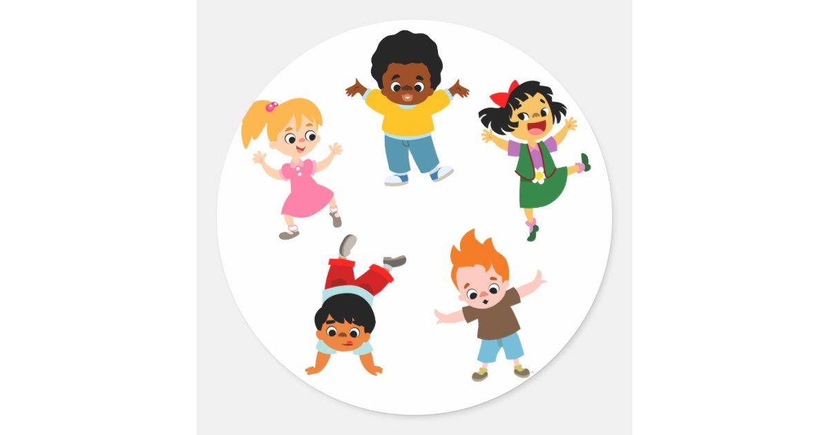 Five Kids Cartoon Sticker | Zazzle