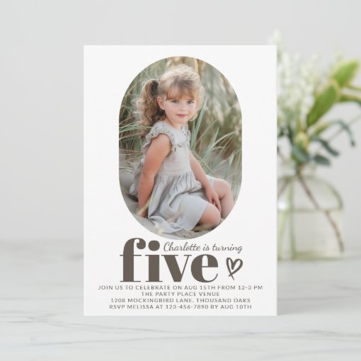 Five Modern Minimal Photo 5th Birthday Party Invitation | Zazzle