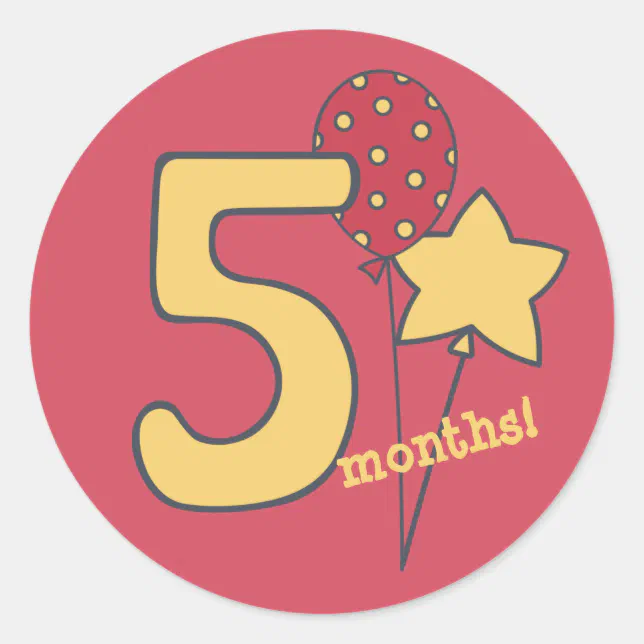 Five Months - Cute Yellow & Red Baby Milestone Classic Round Sticker ...