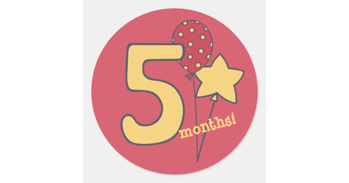Five Months - Cute Yellow & Red Baby Milestone Classic Round Sticker ...