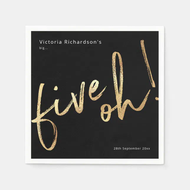 Five Oh 50th Birthday Black Gold Foil Simple Chic Napkins | Zazzle