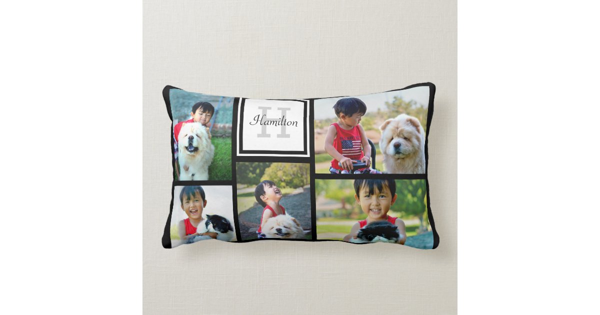 Five Photo Collage Custom Monogram Pillow | Zazzle.com