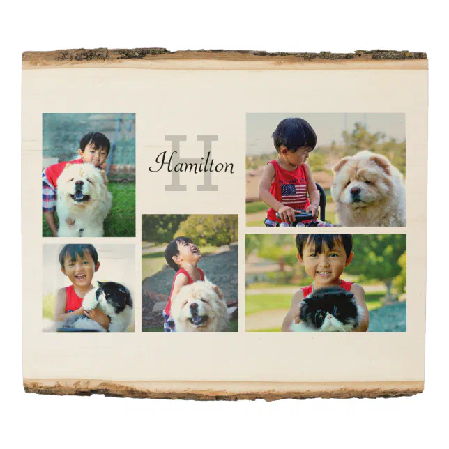 Five Photo Collage Custom Monogram Wood Photo Sign | Zazzle