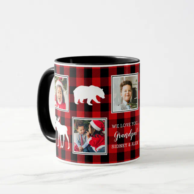 Five Photo Plaid | Red | Mug | Zazzle