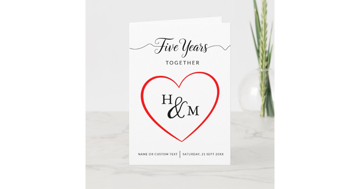 Five Years Together 5th Wedding Anniversary Card | Zazzle
