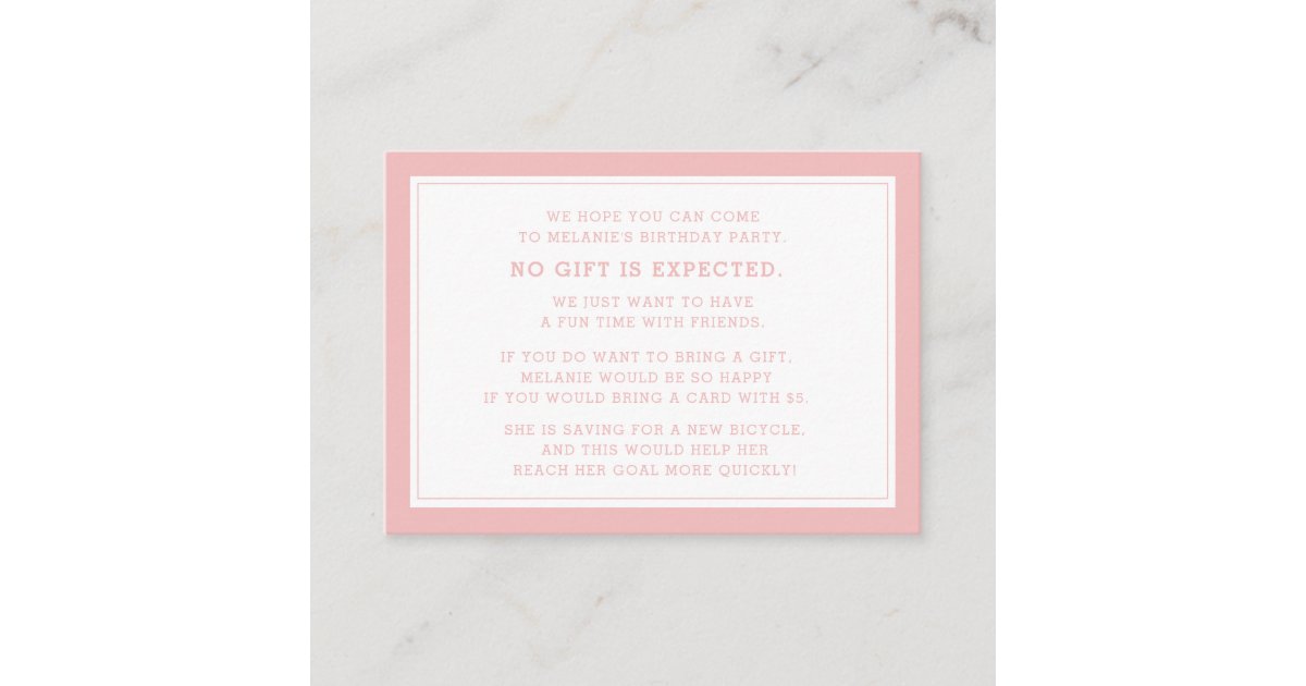 Fiver 5 Dollar Pink White Girl's Birthday Party Enclosure Card | Zazzle