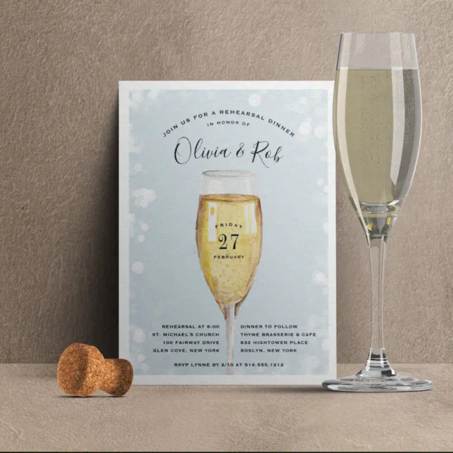 Fizzy Pop | Champagne Glass Rehearsal Dinner Invitation | Zazzle