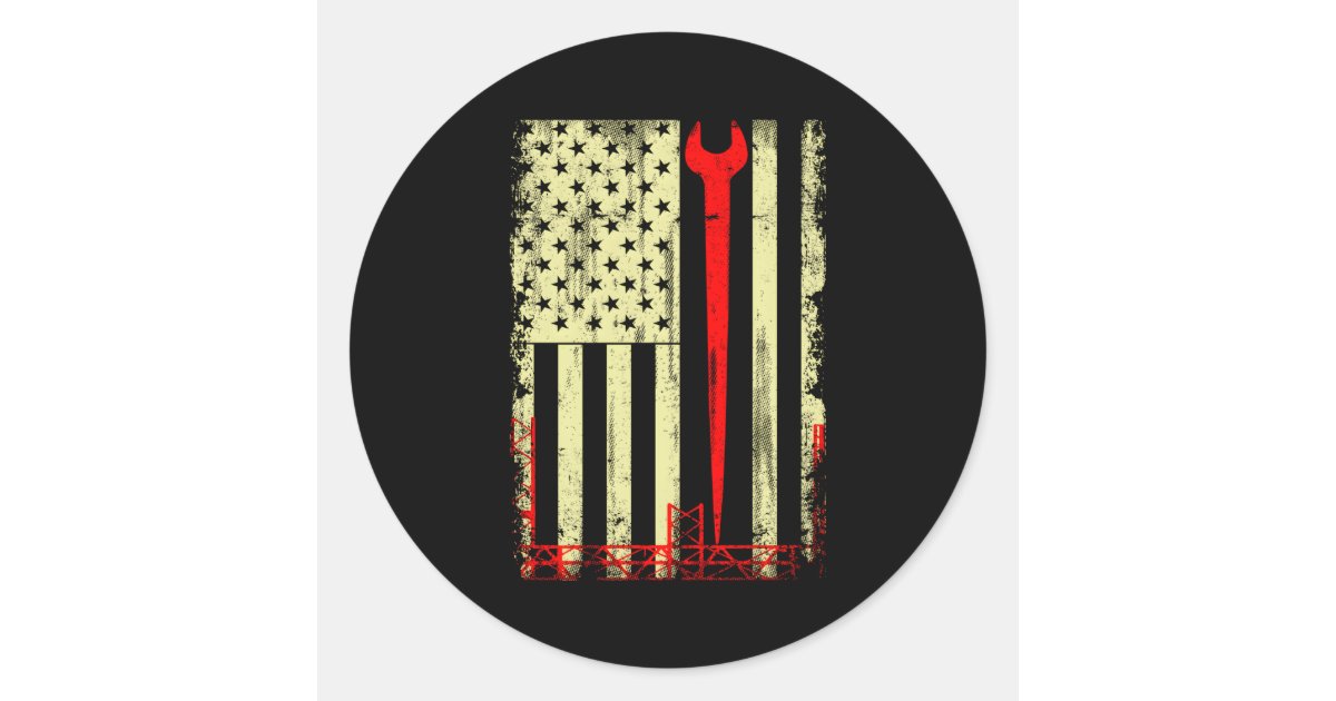 Flag And Ironworker Tools Ironworkers Classic Round Sticker | Zazzle