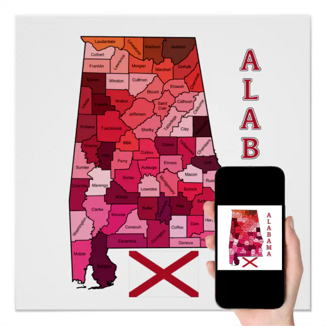 Flag and Map of Alabama Poster | Zazzle